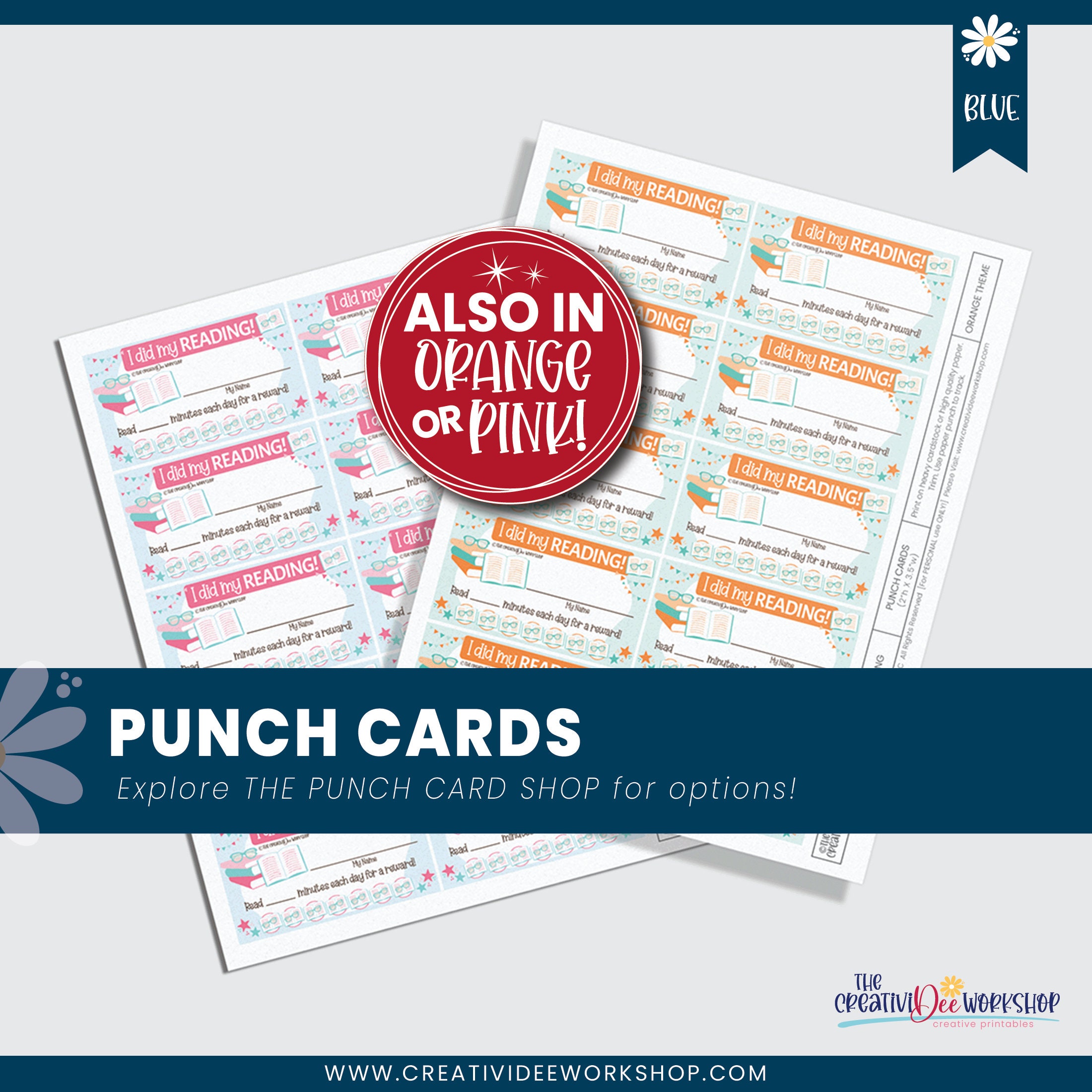 Printable Reading Punch Card for Kids, Editable Name and Time, Blue ...