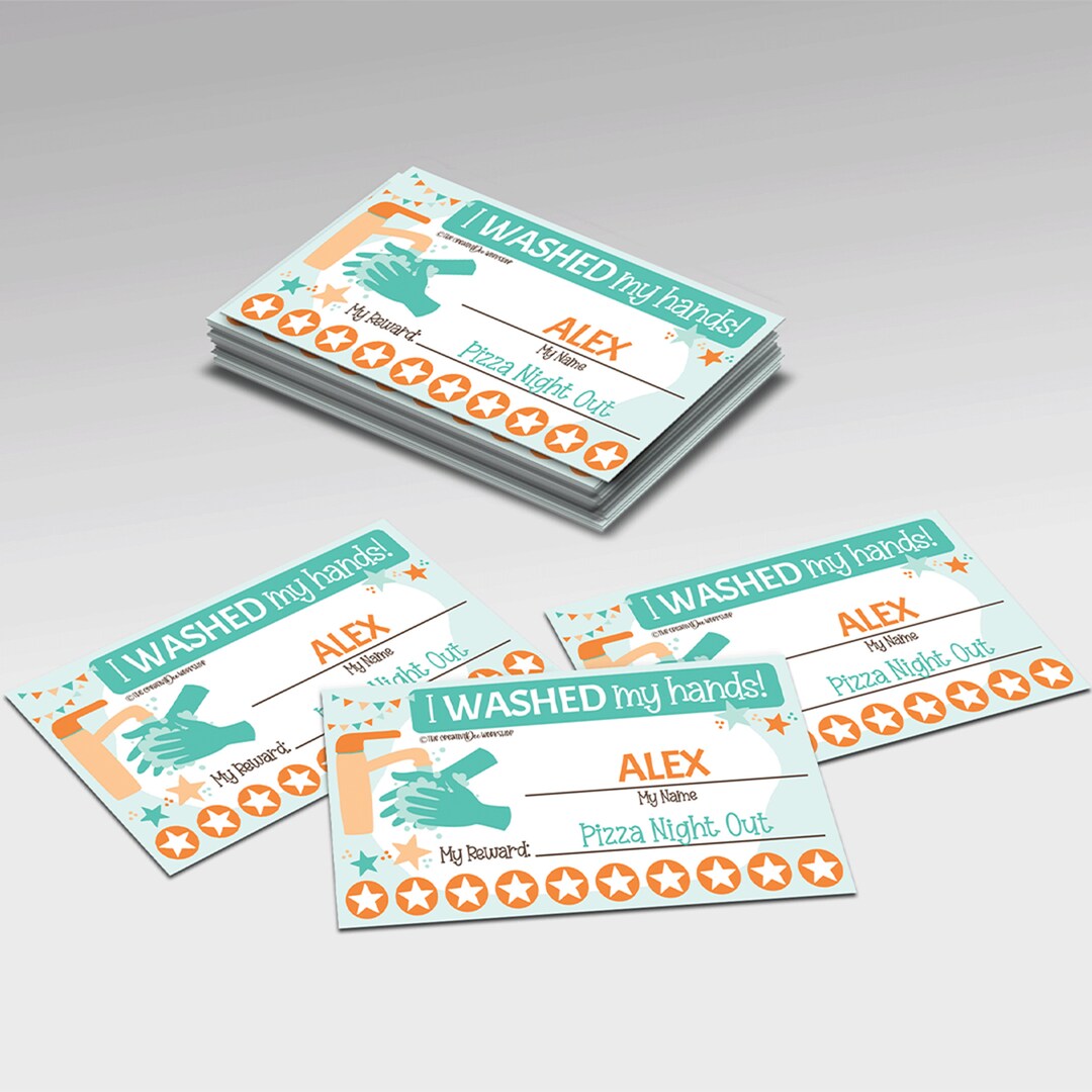Wash Hands Punch Card, Orange Theme, Editable Name & Reward (digital ...