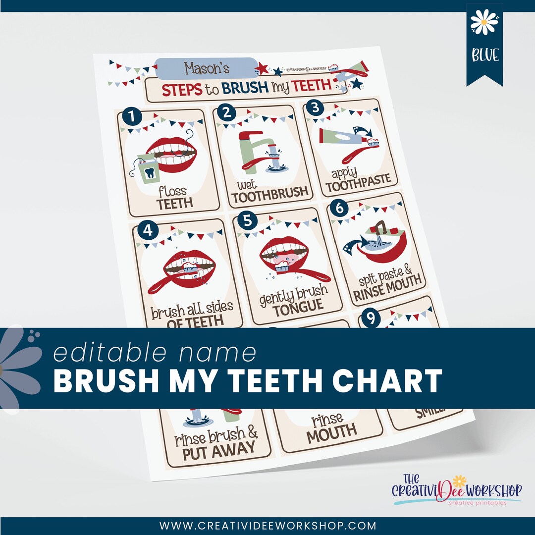 Printable Brush My Teeth Routine Chart, Children's Chart, Editable Name ...
