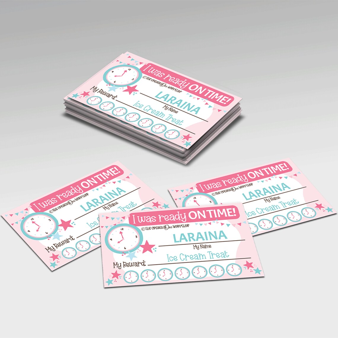 Printable Ready on Time Punch Card for Kids, Pink Time Tracker ...