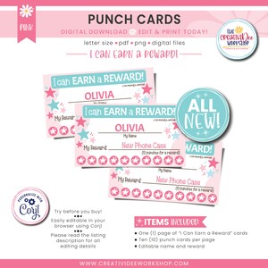 Printable Reward Punch Card for Children, Pink Incentive Cards, Goal ...