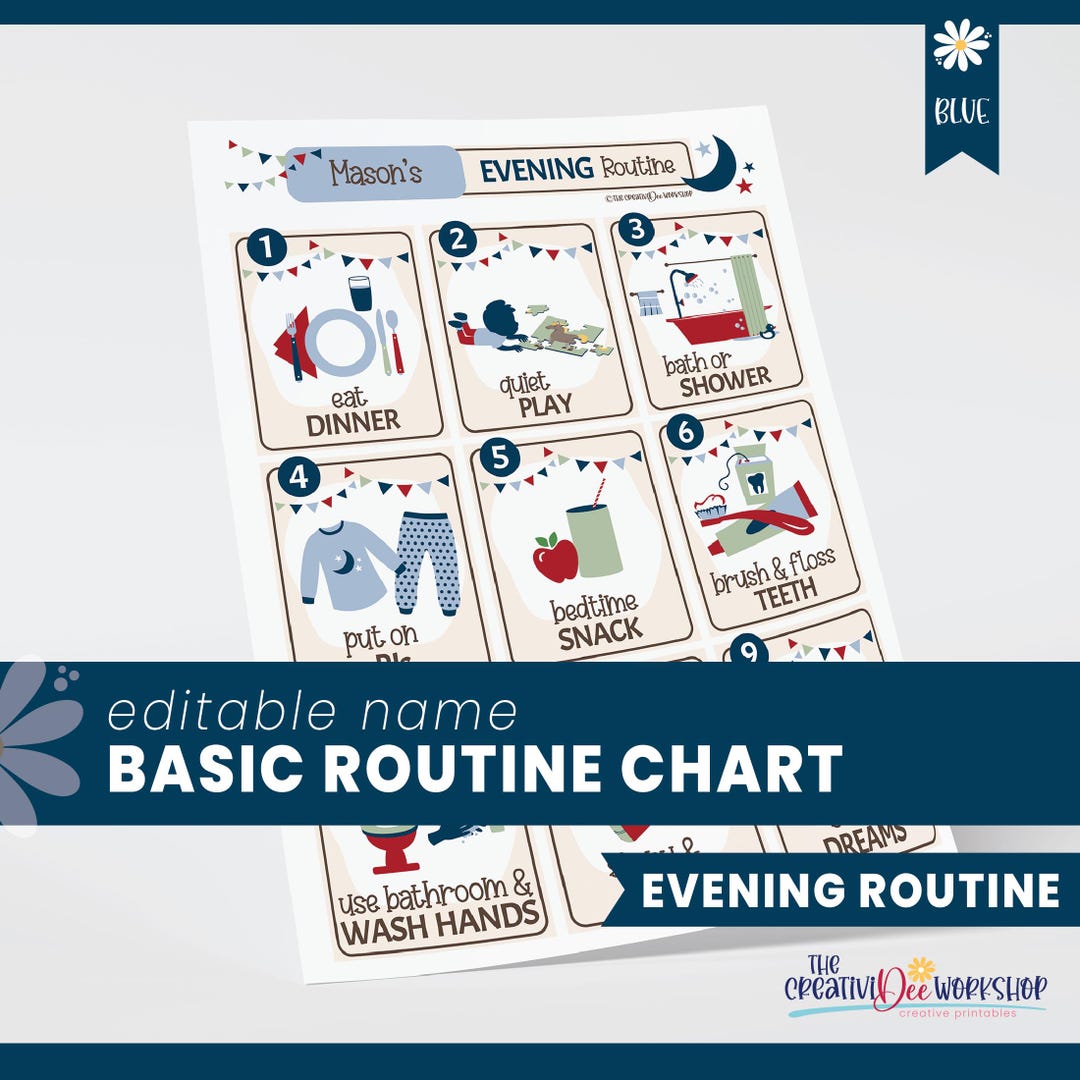 Evening Routine Chart for Children, Boy's Daily Bedtime Tasks, Kid's ...