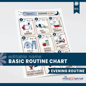 Evening Routine Chart for Children, Boy's Daily Bedtime Tasks, Kid's ...