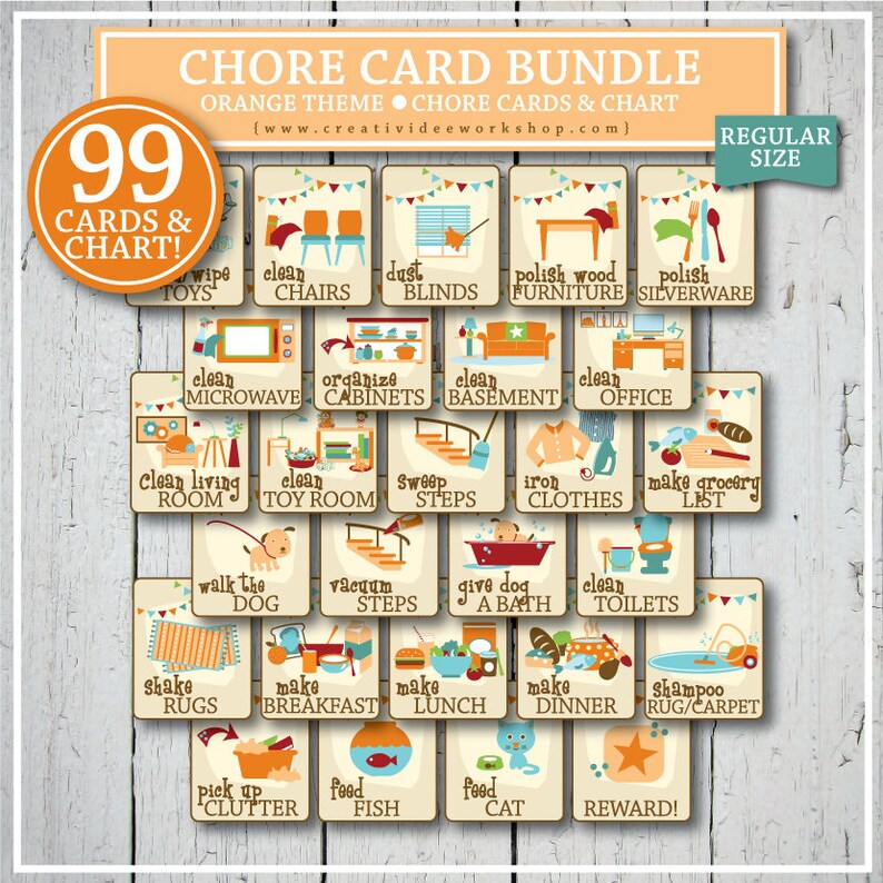 Printable CHORE Cards and Chart for Children 99 Total - Etsy UK