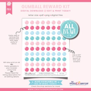 Printable Children's Gumball Reward Chart, Personalizable, Editable ...
