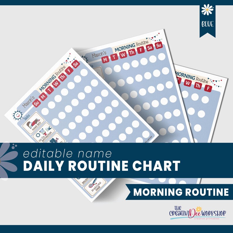 Personalized Kid's Morning Routine Chart – Blue Daily Checklist ...