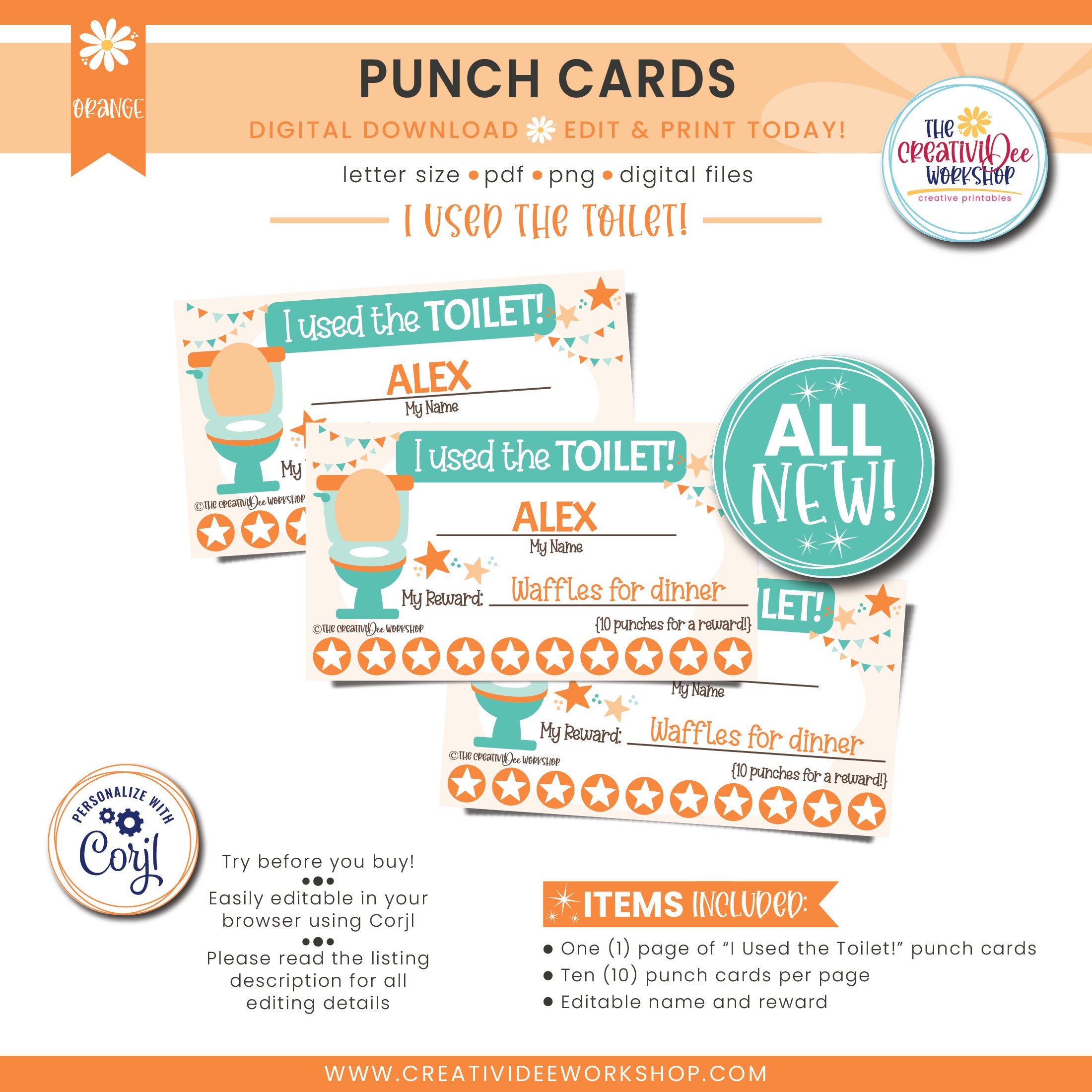 Printable Toilet Training Punch Cards, Editable Name and Reward, Potty ...