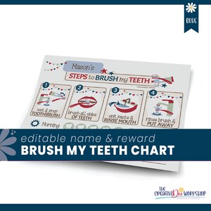 Printable Brush My Teeth Chart, Children's Daily Routine, Editable Name ...