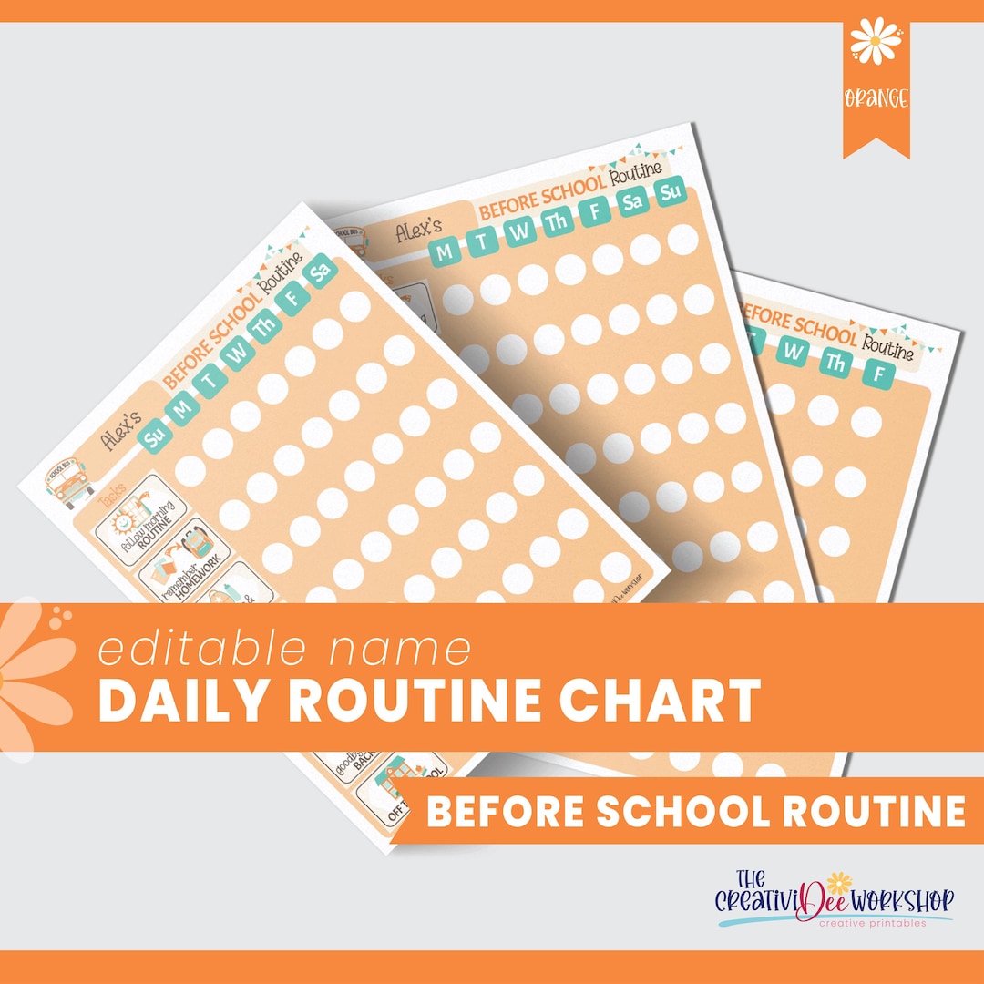 Children's Printable Before School Daily Routine Chart With Editable ...