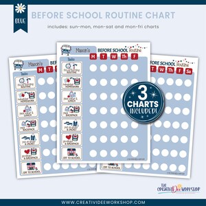 Printable Blue Before School Routine Chart – Personalized Visual ...