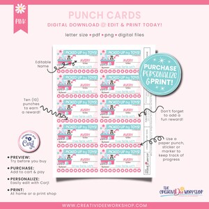 Printable Punch Card for Children, I Picked up My Toys, Editable Name ...