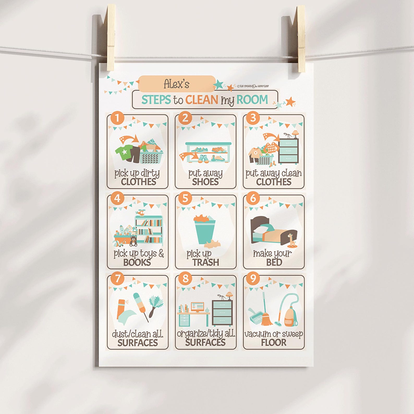 Printable Clean My Room Chart With Editable Name, Children's ...