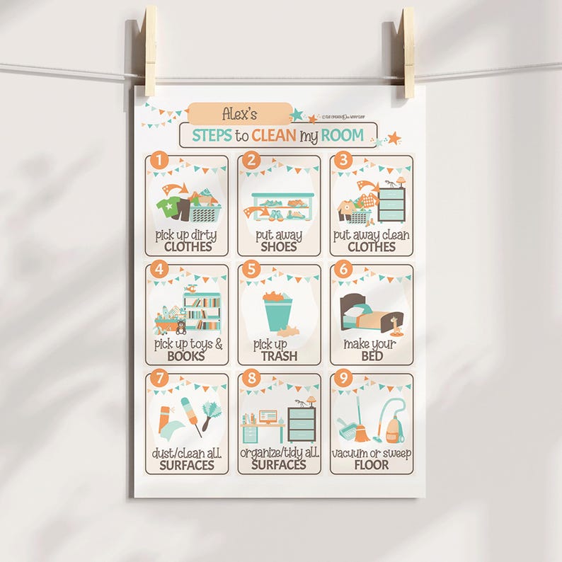 Printable Clean My Room Chart With Editable Name, Children's ...