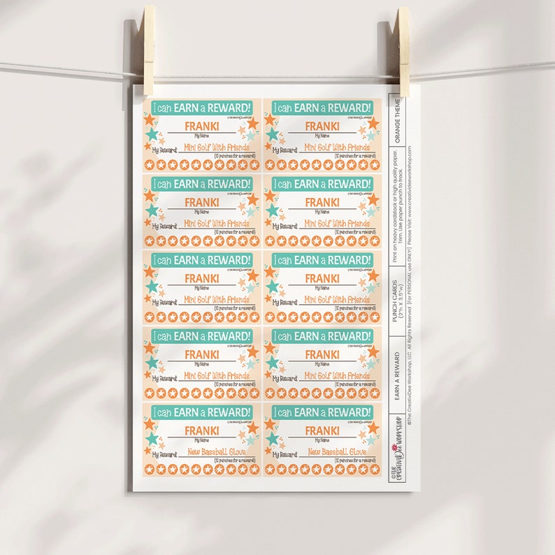 Basic Reward Punch Card, Orange Theme, Editable Name & Reward ...