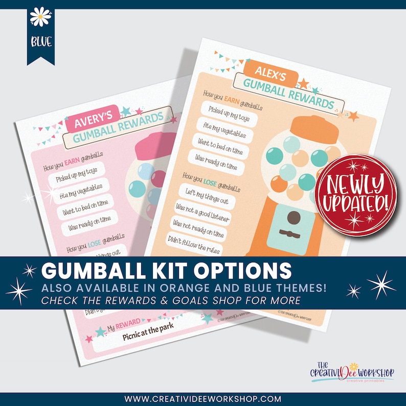 Gumball Reward Chart for Children, Blue Editable Goal Tracker for Kids ...