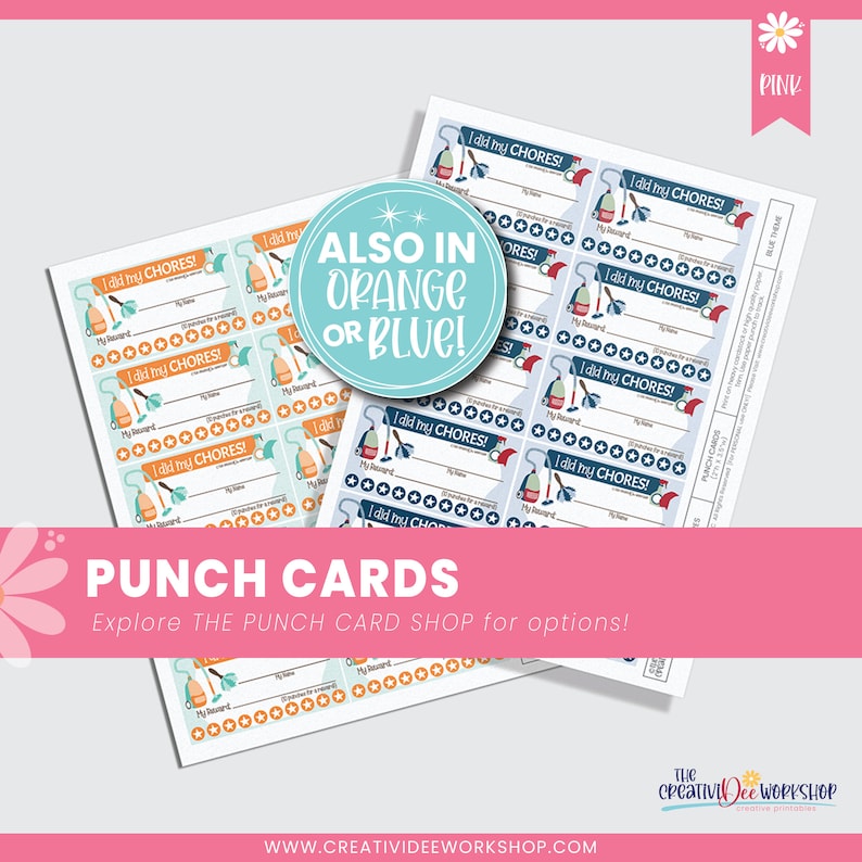 Printable Chore Punch Card for Children, Editable Name & Reward, Pink ...