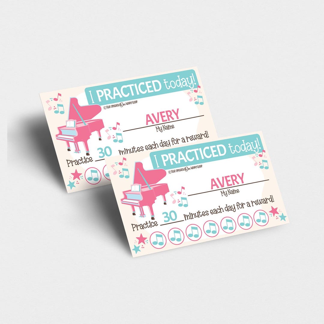 Printable Practice Piano Punch Card, Editable Name and Practice Time ...