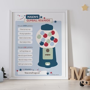 Gumball Reward Chart for Children, Blue Editable Goal Tracker for Kids ...