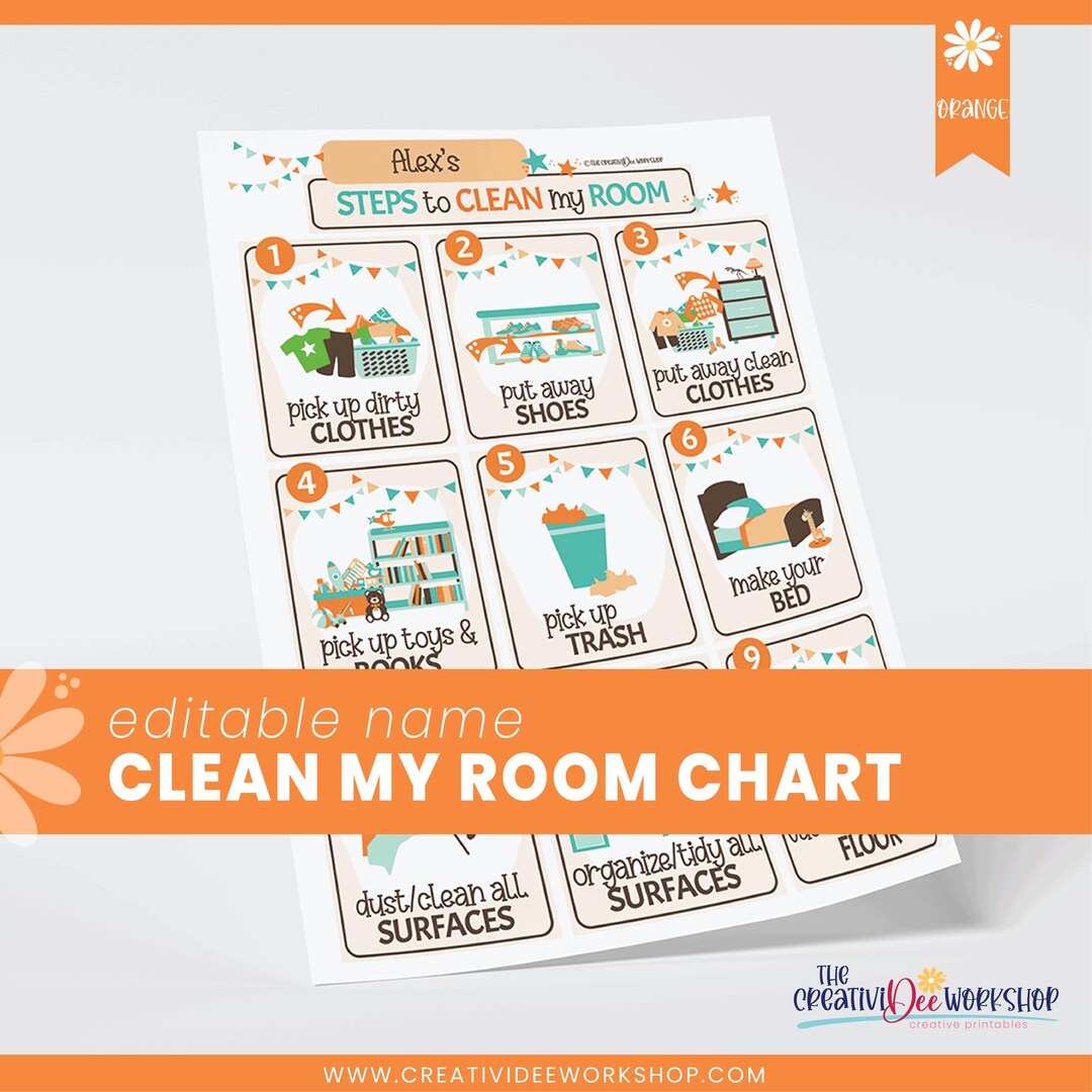 Printable Clean My Room Chart With Editable Name, Children's ...