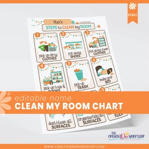 Printable Clean My Room Chart With Editable Name, Children's ...