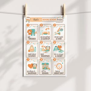 Before School Routine Chart for Children, Orange Daily Rhythm Checklist ...