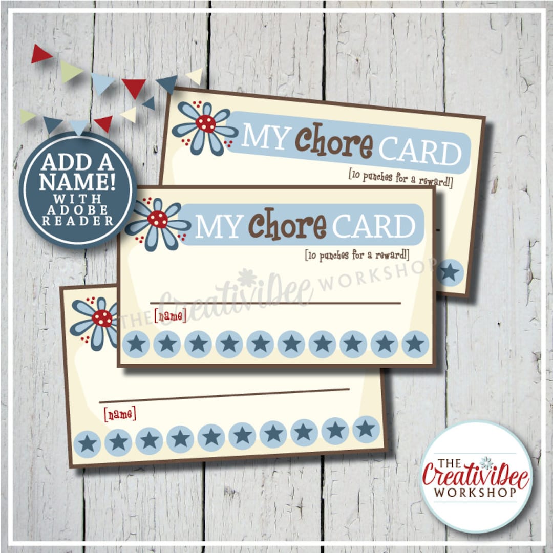 Chore Punch Cards | Punch Cards for Chores | Editable Name | Chore ...