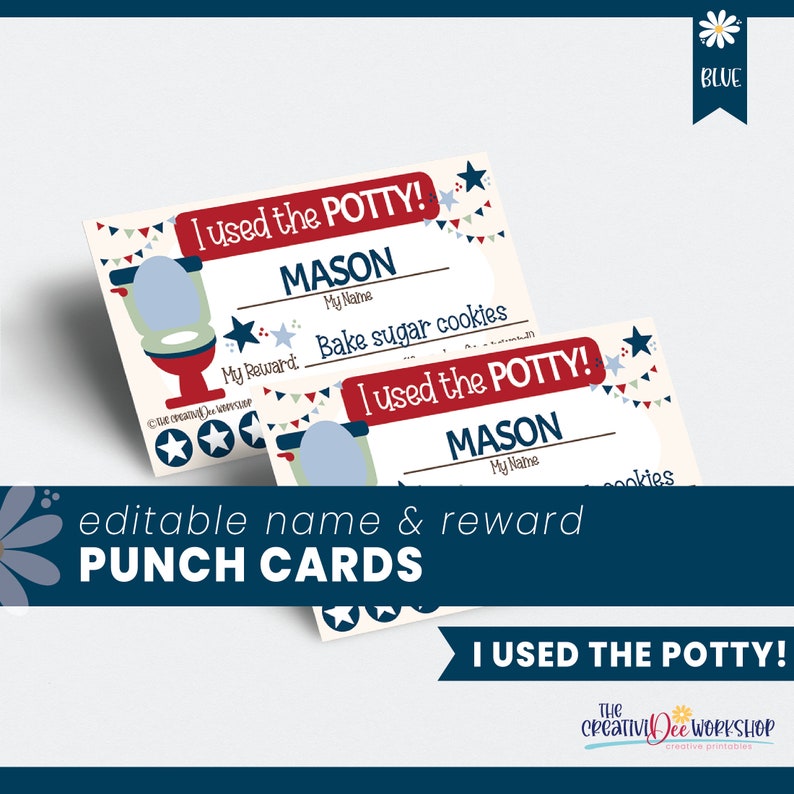 Potty Training Punch Cards, Editable Name and Reward, Toilet Training ...