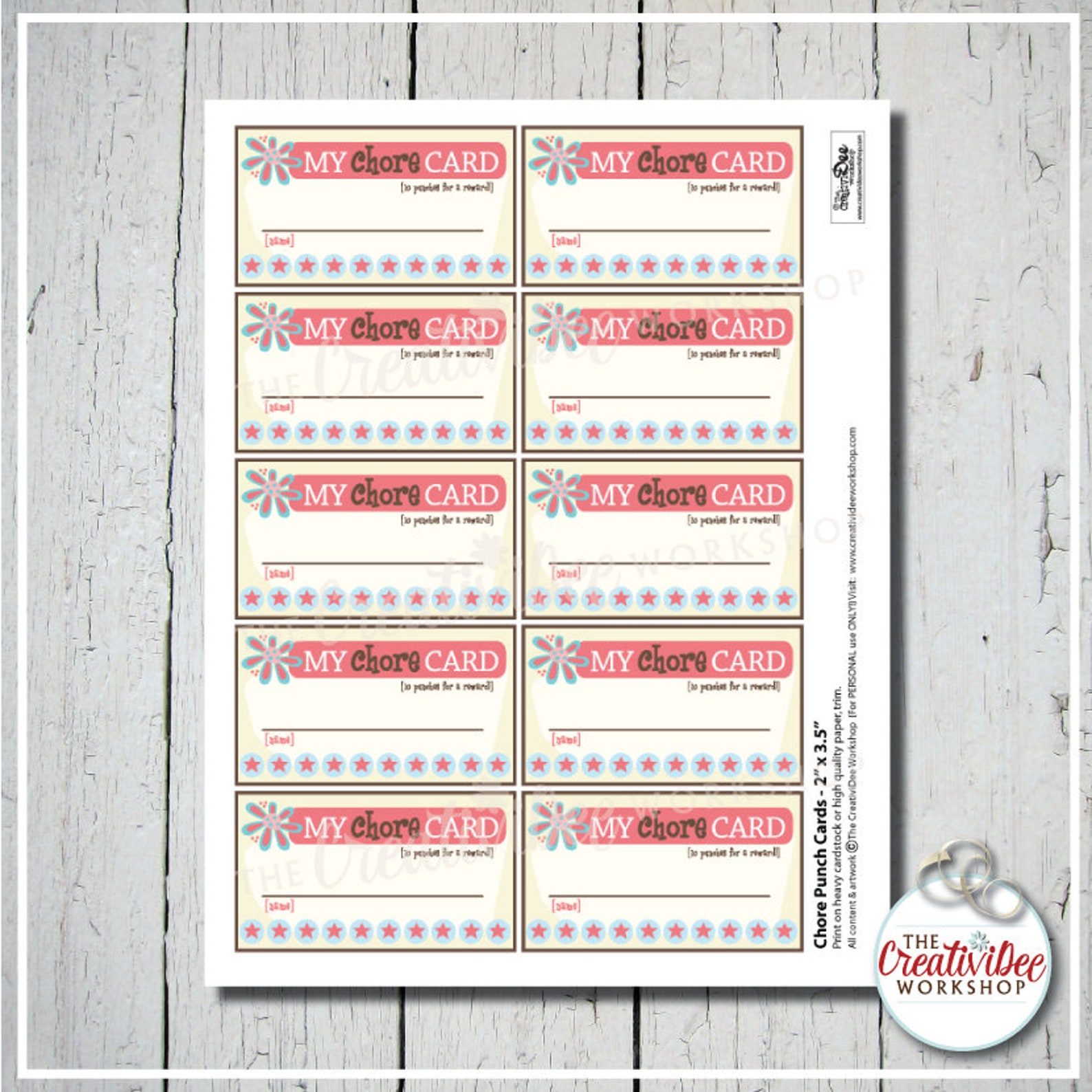 Chore Punch Cards Punch Cards for Chores Editable Name - Etsy