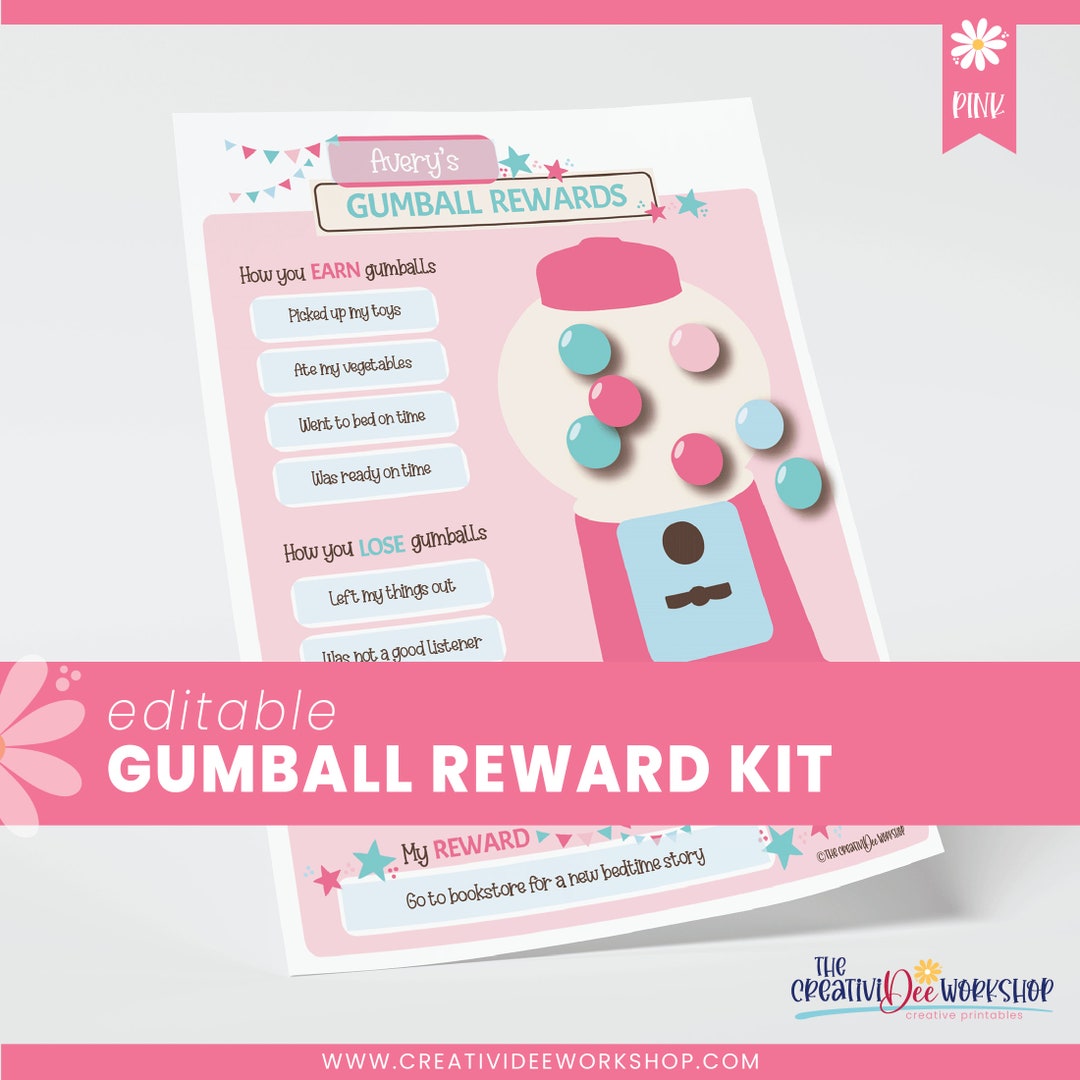 Printable Children's Gumball Reward Chart, Personalizable, Editable ...