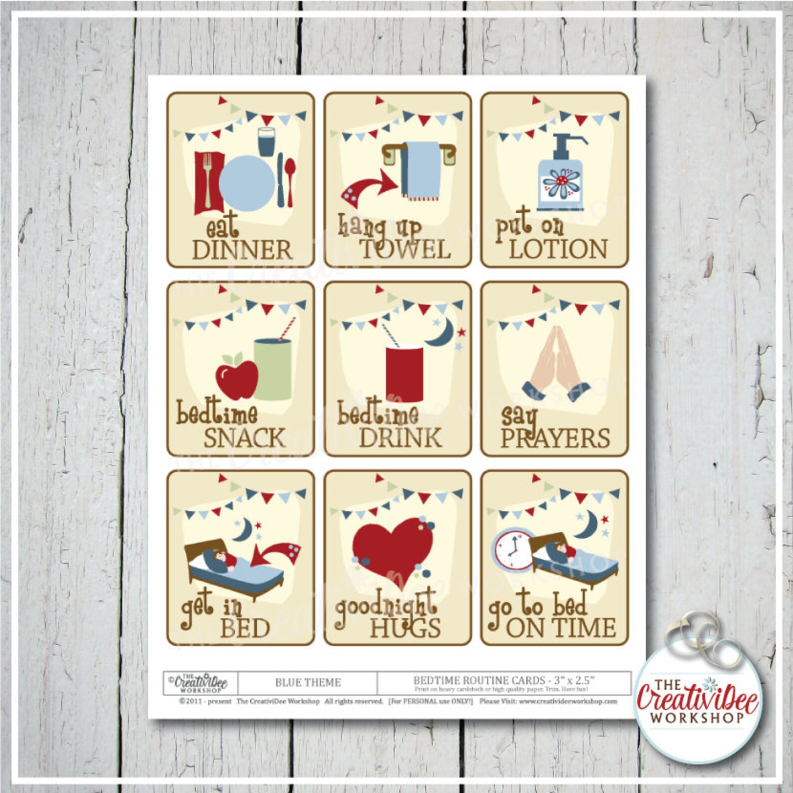 Bedtime Routine Cards for Children 18 Printable Blue Cards - Etsy