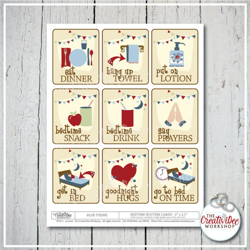 Bedtime Routine Cards for Children 18 Printable Blue Cards - Etsy