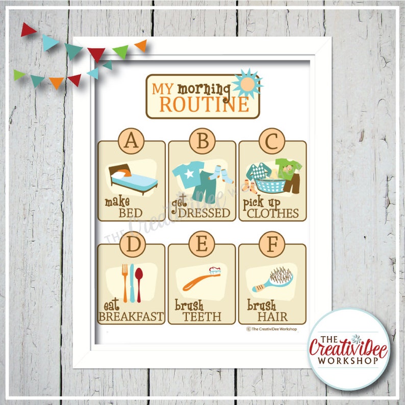 Printable Morning Routine Chart for Kids Orange | Etsy UK