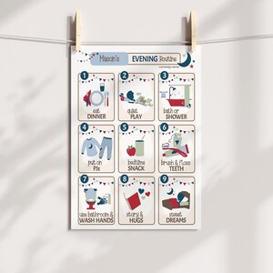 Evening Routine Chart for Children, Boy's Daily Bedtime Tasks, Kid's ...