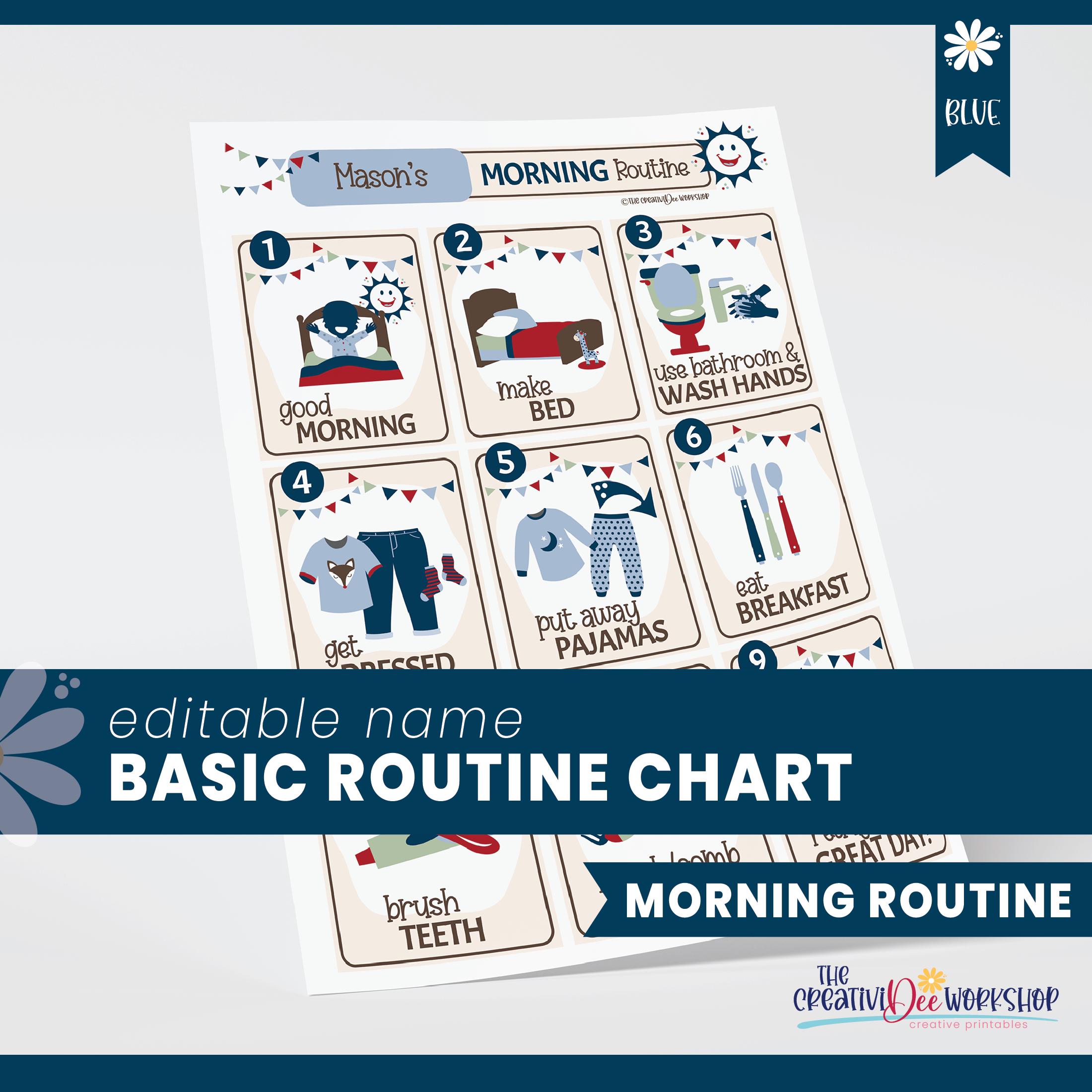 Personalized Morning Routine Chart, Blue Visual Checklist (printable ...