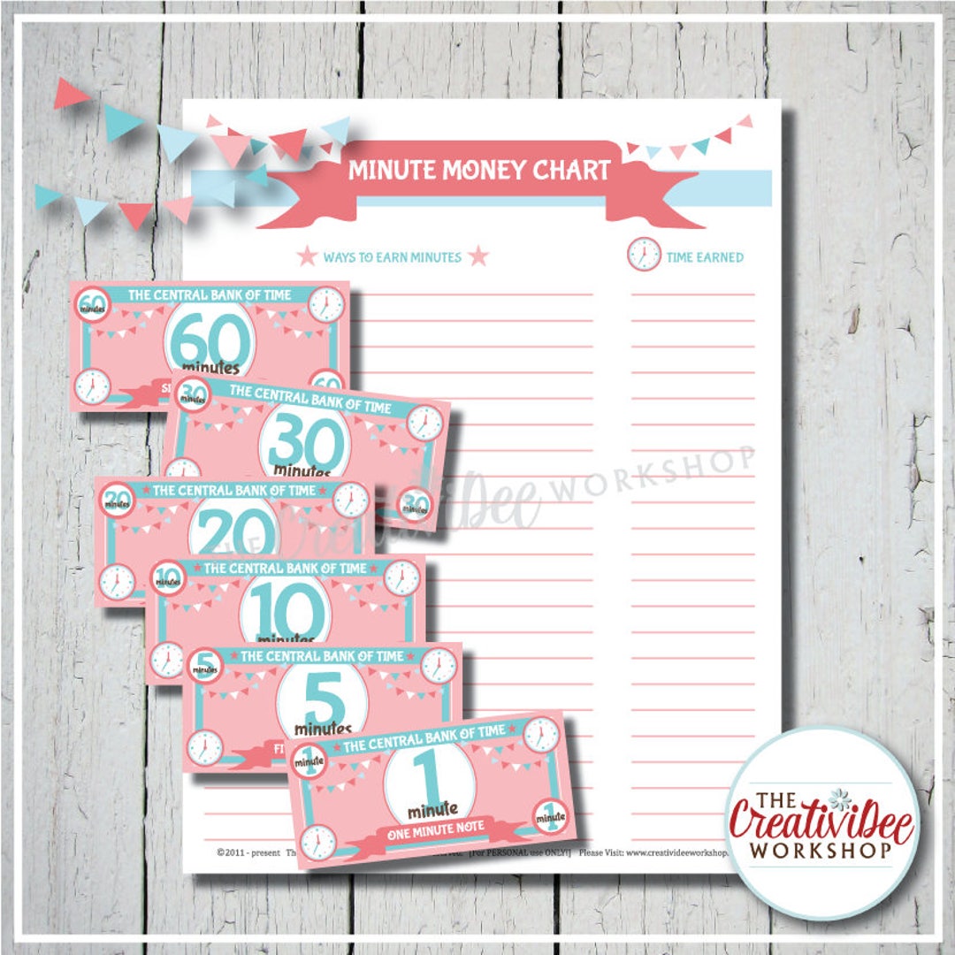 Printable Children's Screen Time Reward Money and Chart, Pink Theme ...