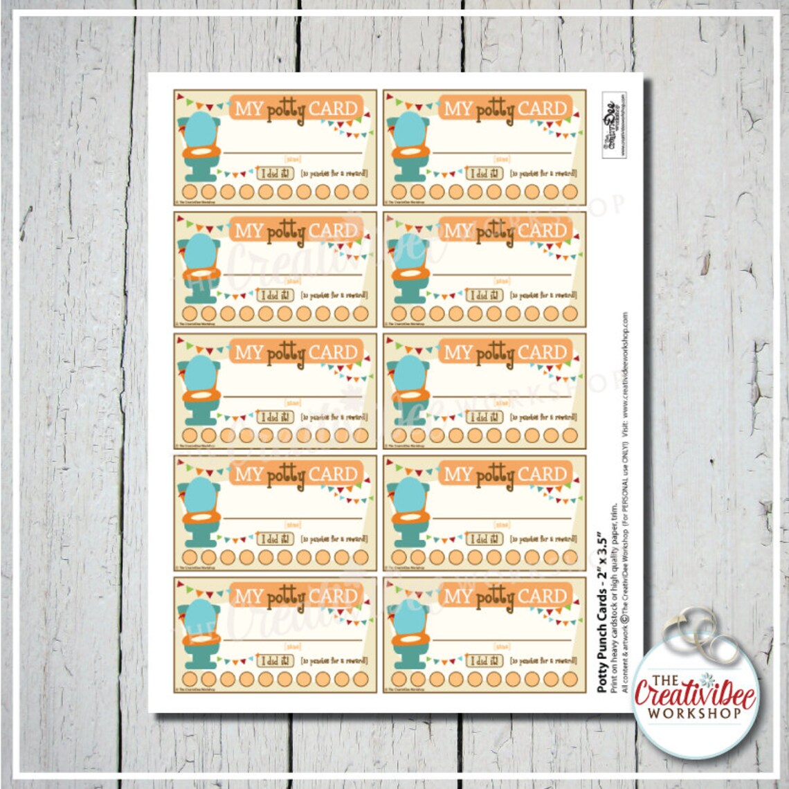 Potty Training Punch Cards Editable Punch Cards Orange | Etsy