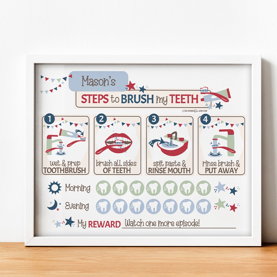 Printable Brush My Teeth Chart, Children's Daily Routine, Editable Name ...