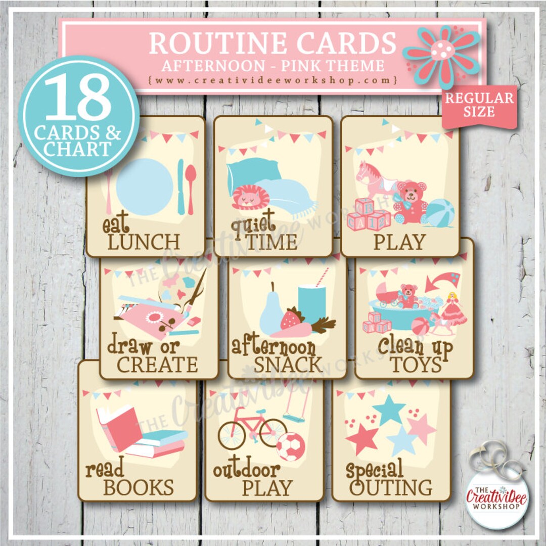 Printable Afternoon Routine Cards for Children, Pink, 18 Regular Size ...