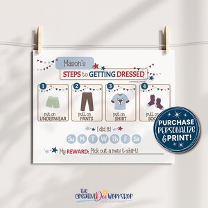 Getting Dressed Chart for Kids, Printable Blue Preschool Prep Chart ...