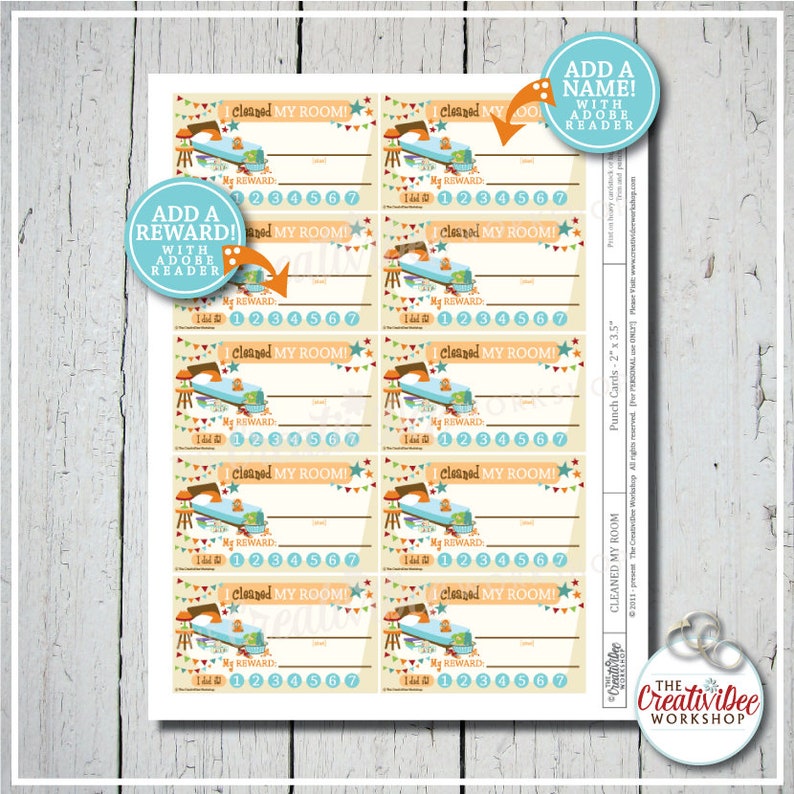 Printable Cleaned My Room Punch Cards, Editable, Orange - Etsy