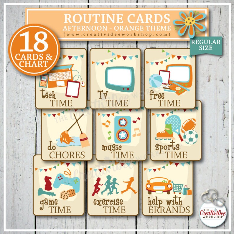 Printable Afternoon Routine Cards for Children Orange 18 - Etsy