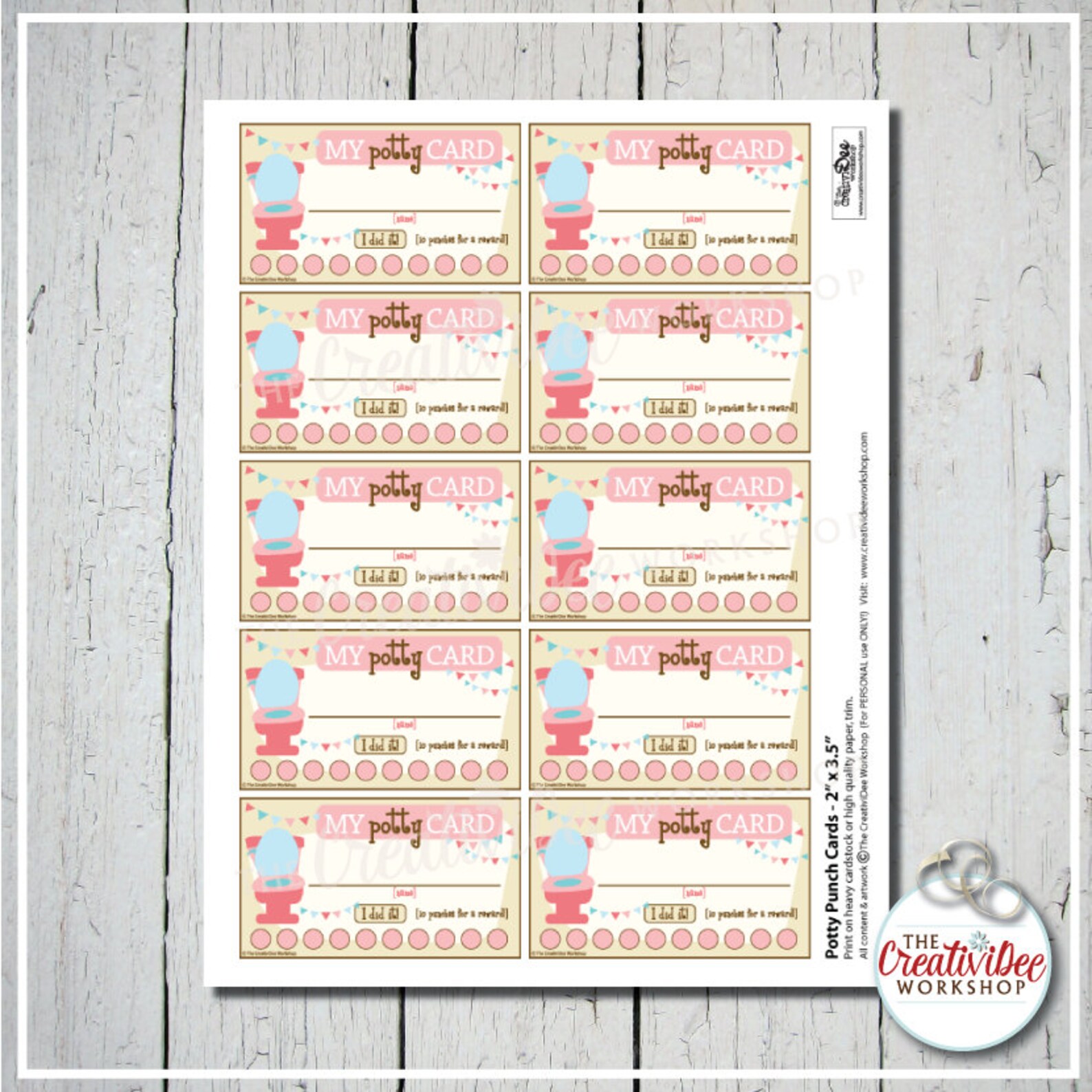 Potty Training Punch Cards Editable Punch Cards Pink | Etsy