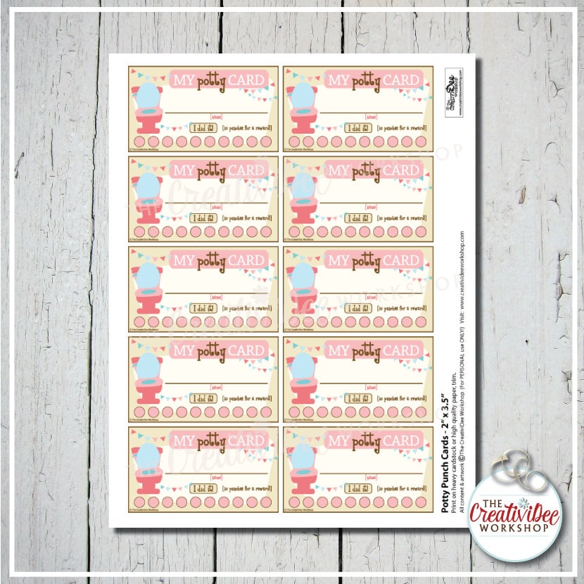 Pink Potty Training Punch Cards | Editable, Instant Download (PDF) - Etsy