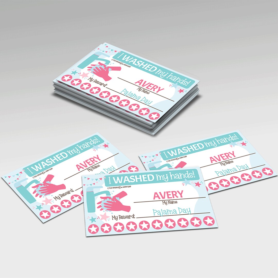Pink Wash Hands Punch Cards, Children's Reward Chart (editable) - Etsy