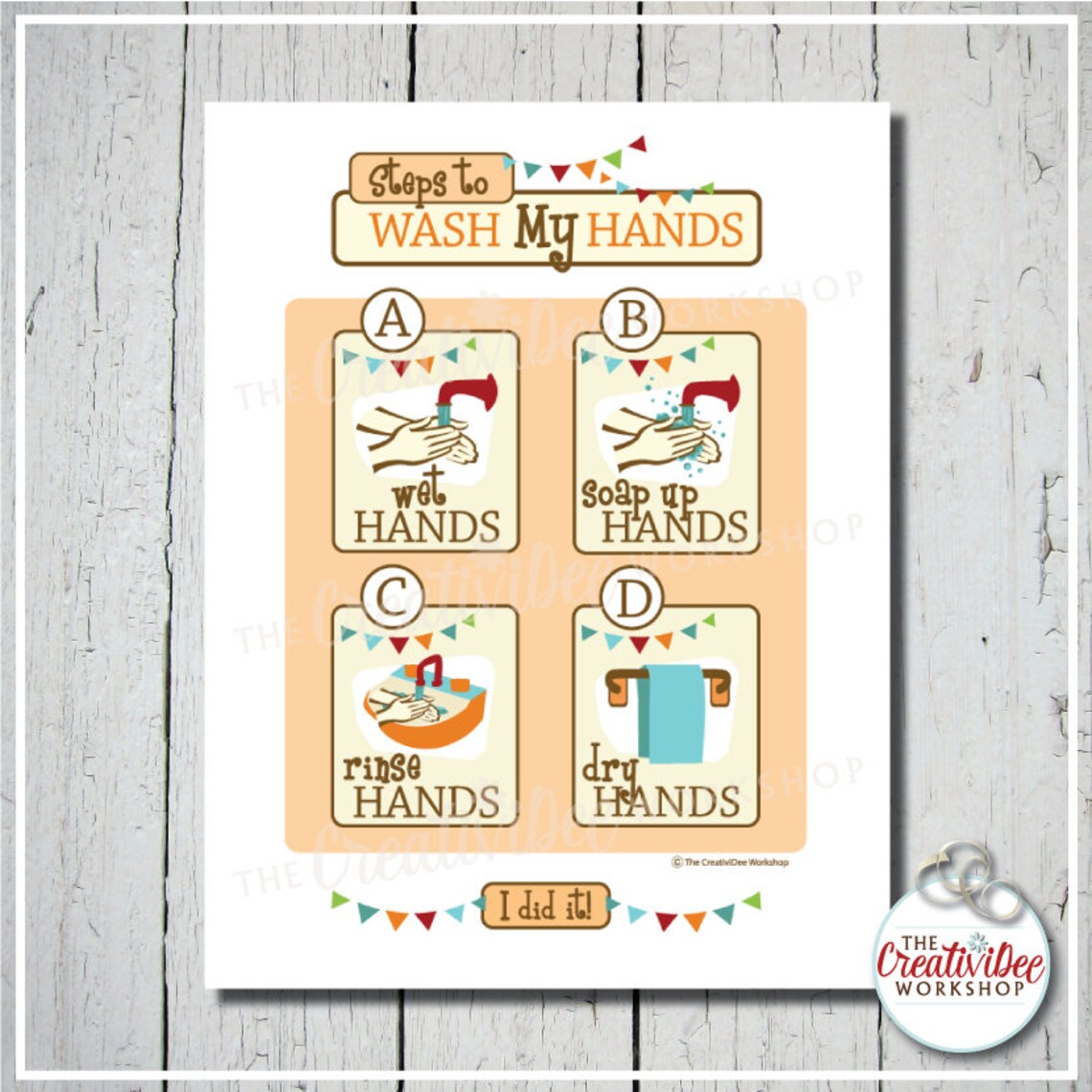 Wash My Hands Chart Orange Children's Charts | Etsy