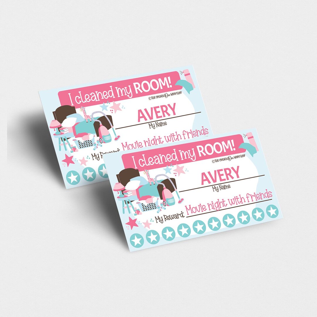 Printable Chore Punch Card for Children, Editable Name & Reward, Pink ...
