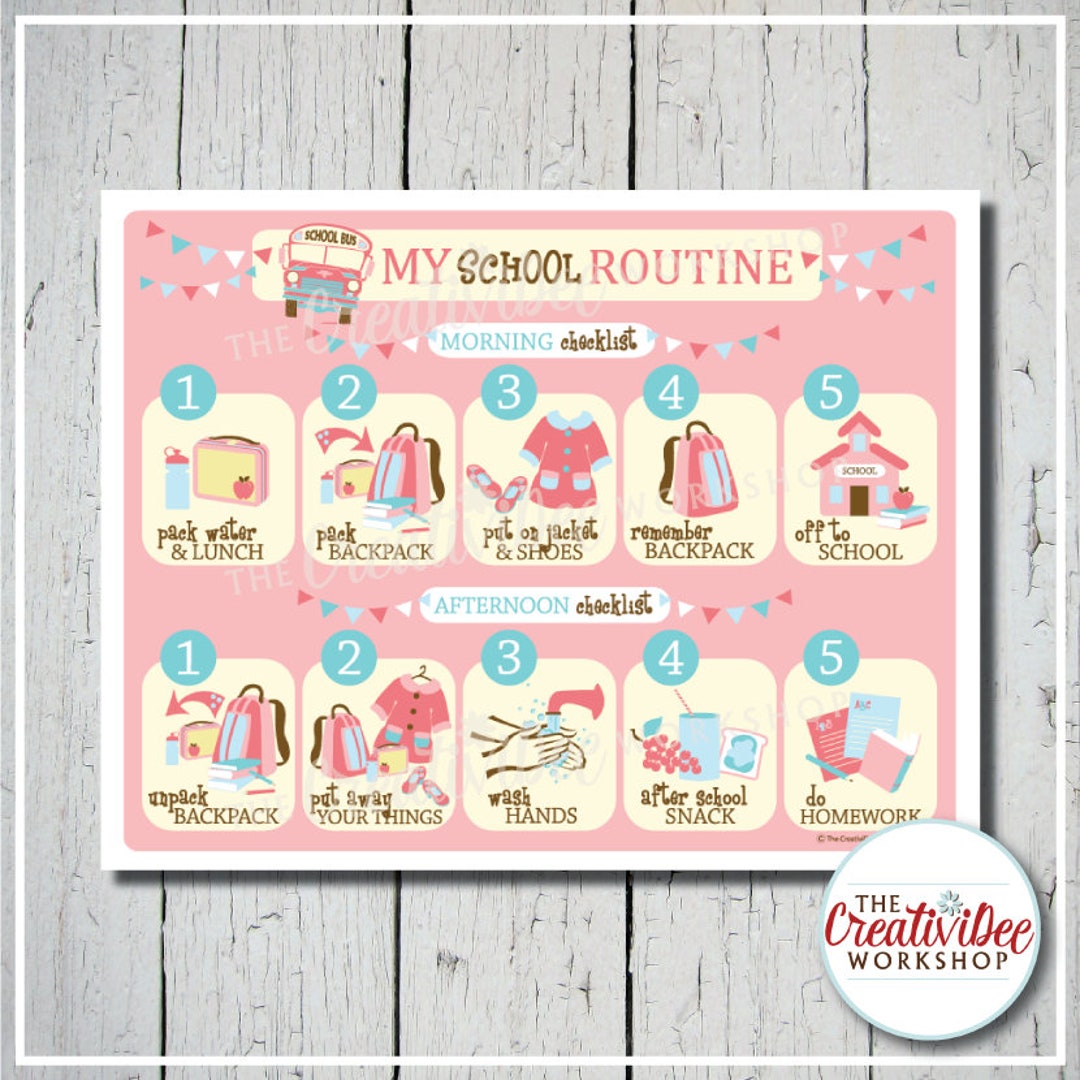 School Routine Chart | Before and After School Routine | Pink ...