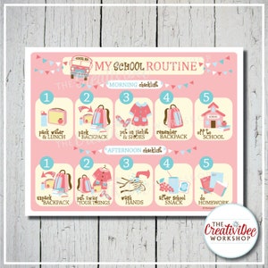 School Routine Chart | Before and After School Routine | Pink ...