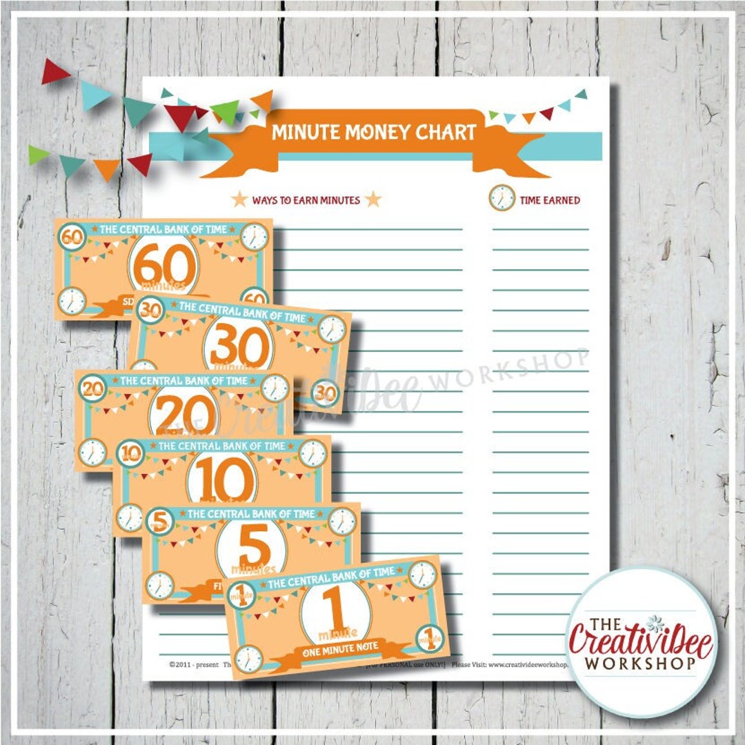 Printable Children's Screen Time Reward Money and Chart, Orange Theme ...