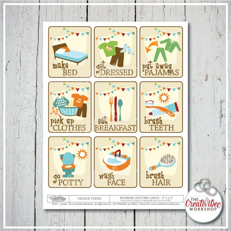 Morning Routine Cards 18 Cards Print at Home Orange - Etsy Australia